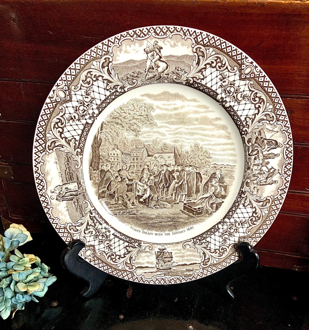 Colonial Times by Crown Ducal “penn’s Treaty With Indians 1661" Brown ...