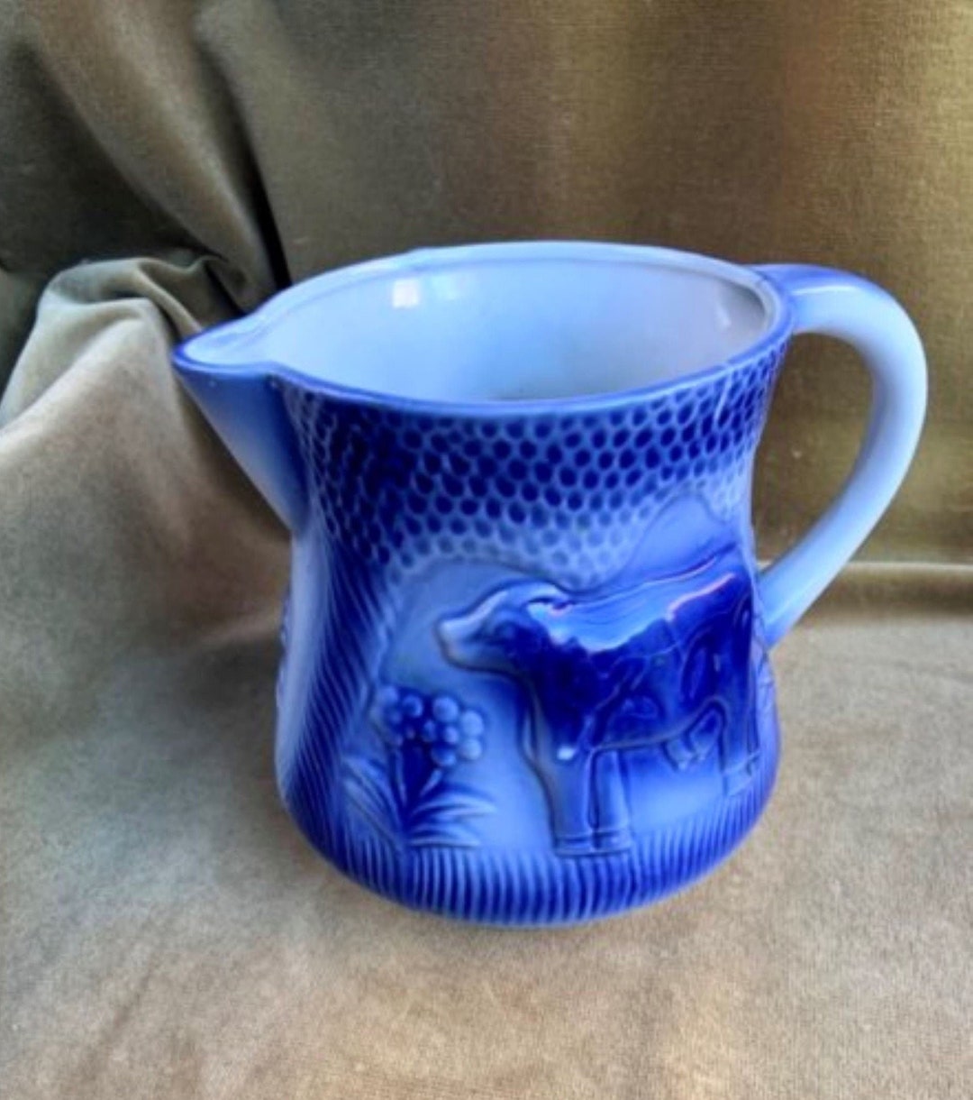 Vintage Blue and White Stoneware Cow Pitcher - Etsy