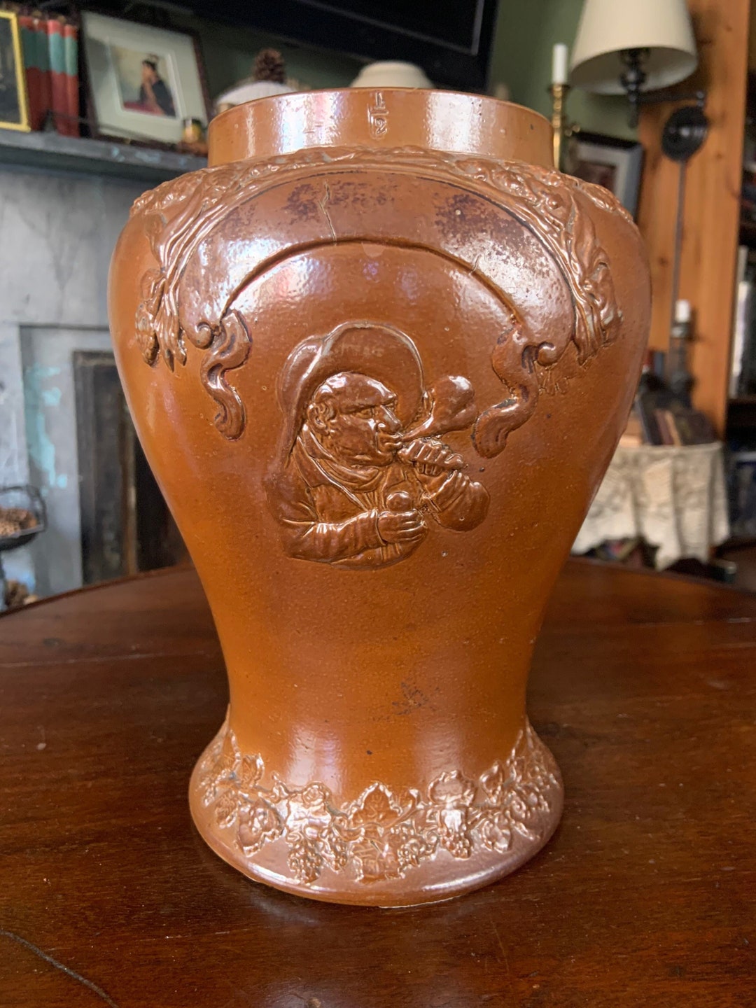 Antique Large Salt Glazed Pottery Stoneware Tobacco or Snuff Jar With ...