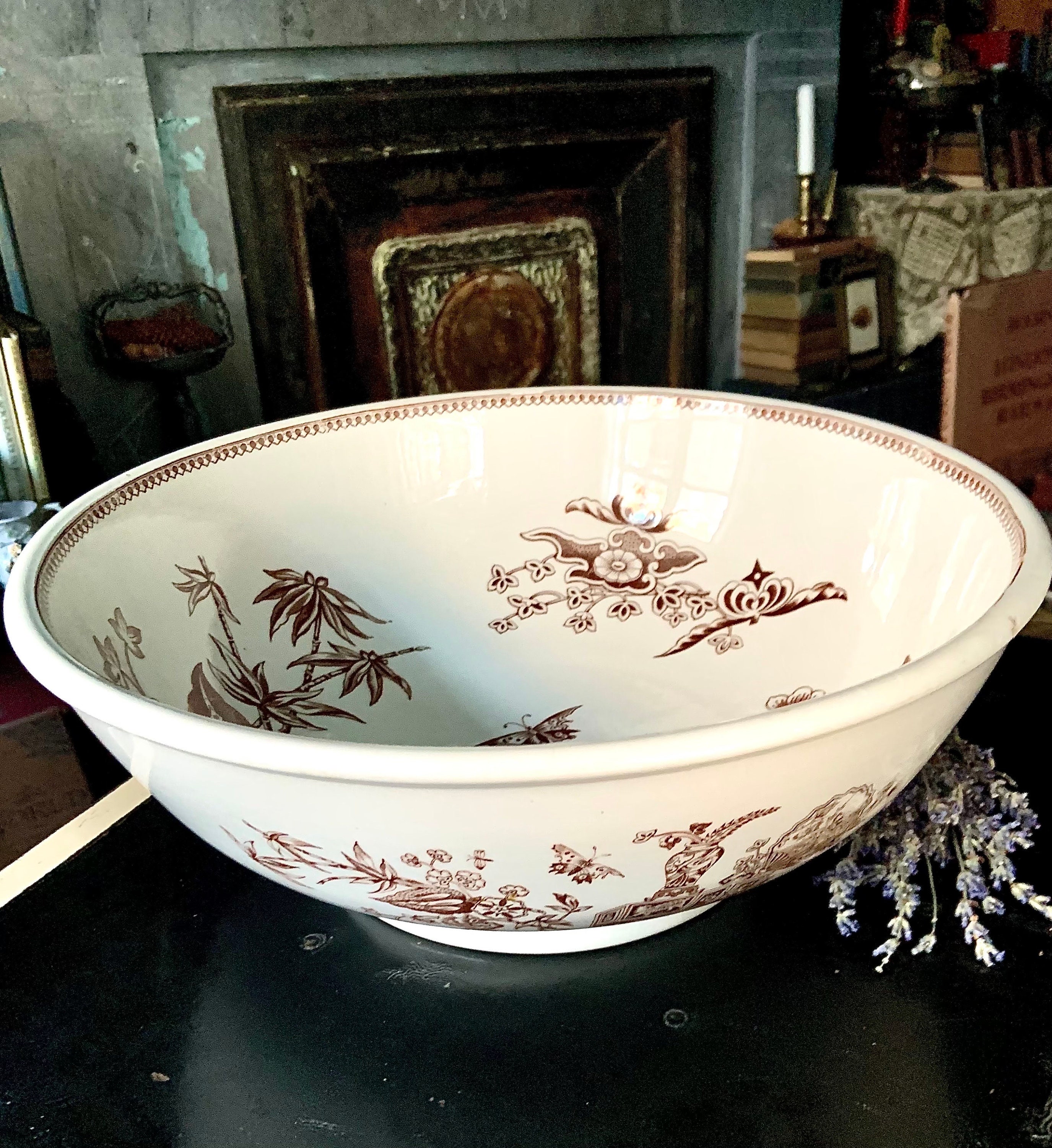 Antique T. Elsmore & Son Aesthetic Movement Brown Transferware 14.5 ...