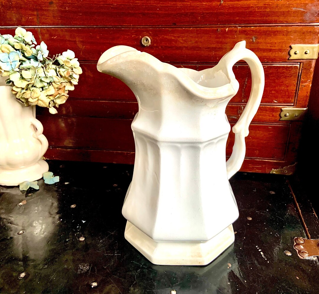 Antique Elsmore & Forster Tunstall Large Opaque China Pitcher - Chips ...