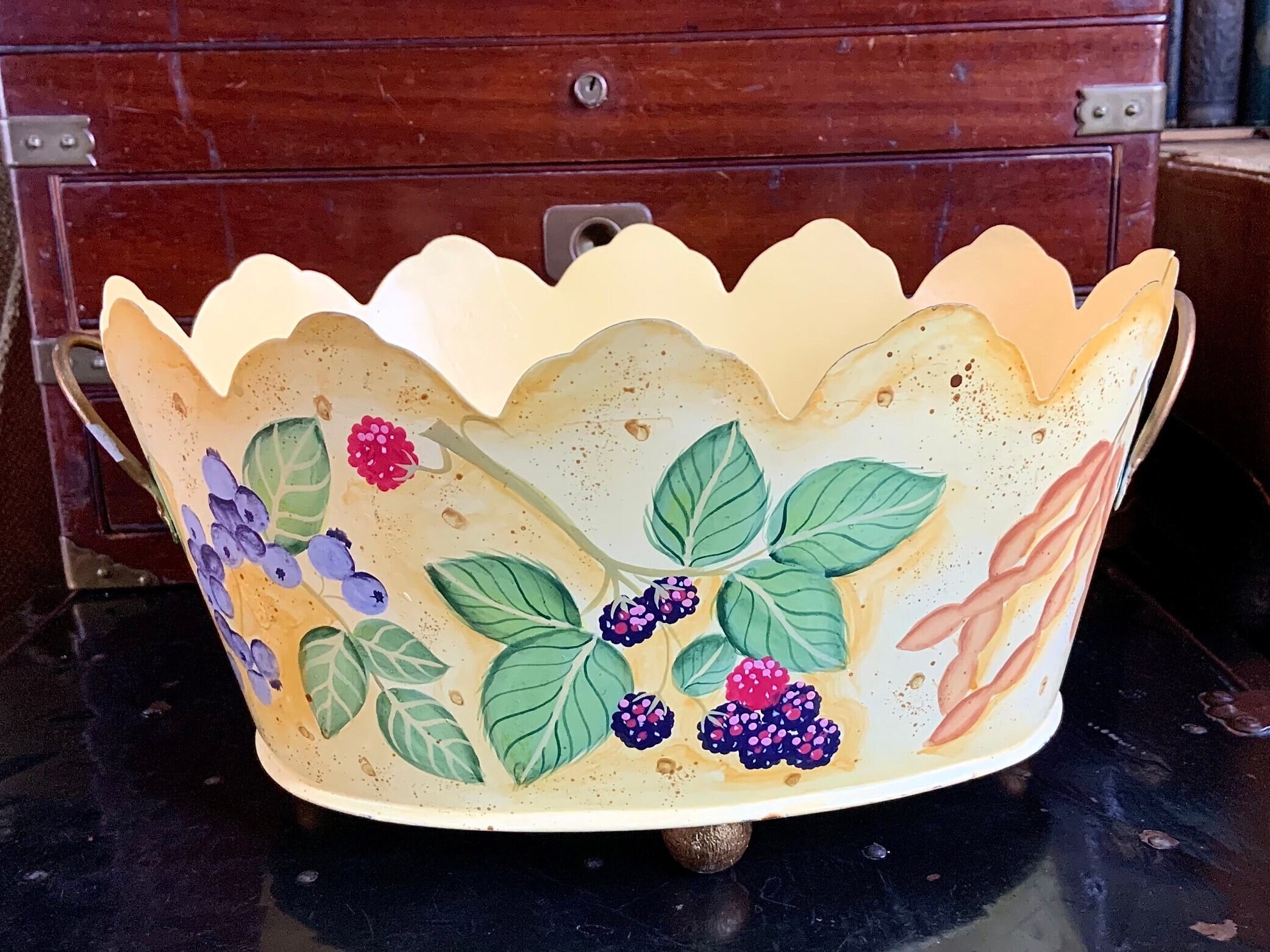 Vintage 12" Footed Oval Cachepot With Handles/metal Jardiniere - Etsy