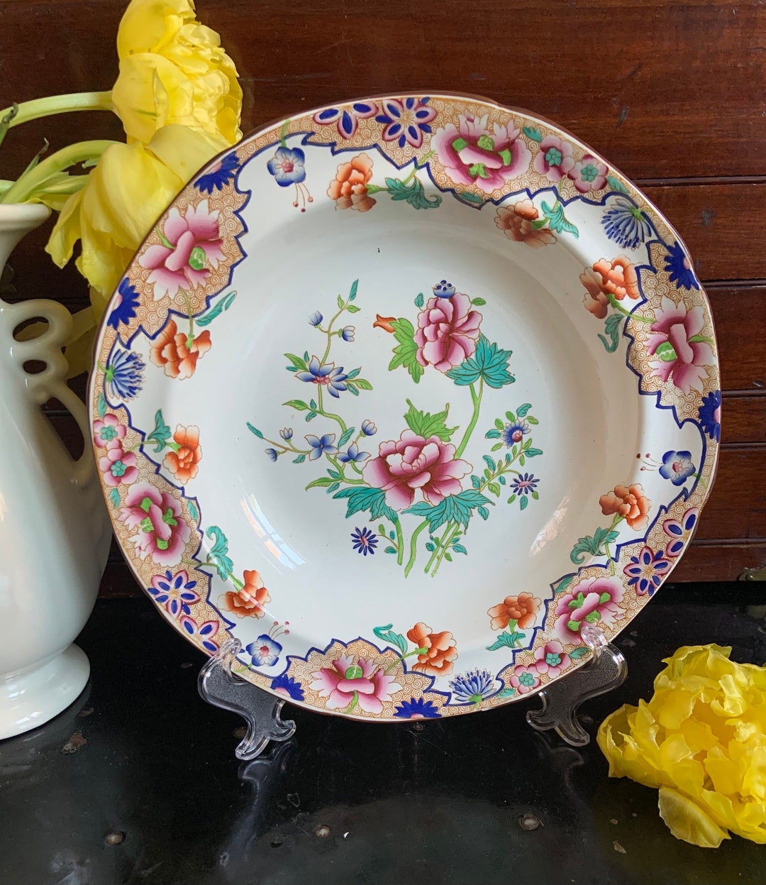 Rare Antique Spode Chinoiserie Rose Peony (pattern 3154) Rim Soup Plate ...