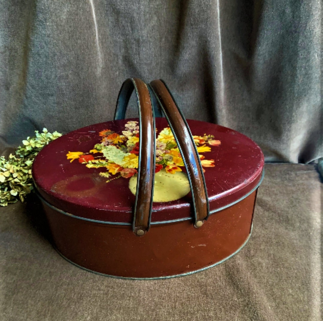 Vintage Oval Tin With Handles/sewing Caddy - Etsy