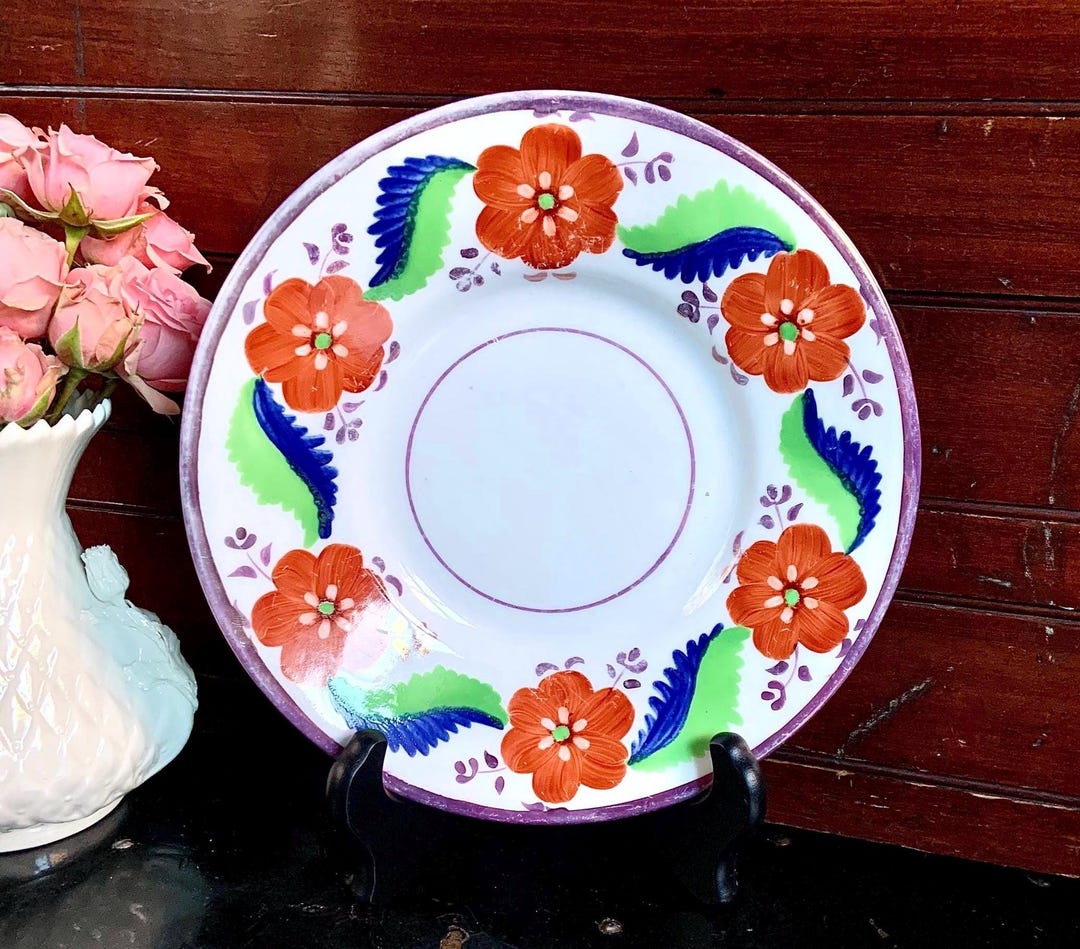 Victorian Hand Enameled Floral Pearlware 8” Plate - Etsy