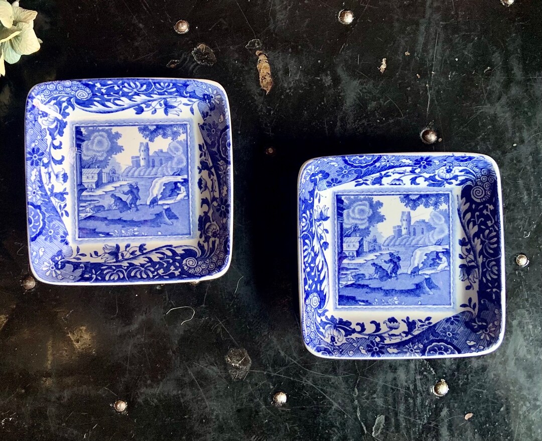 Set of 2 Vintage Copeland Spode Blue Italian Small Square Plates/butter ...