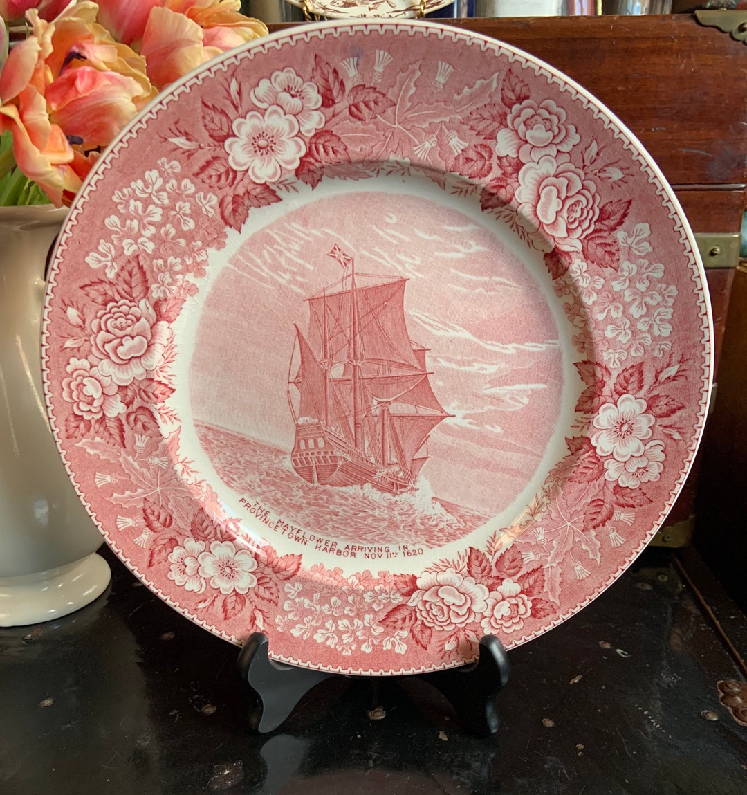 Vintage Adams Mayflower II Red Transferware 10” Plate (1956) - Etsy