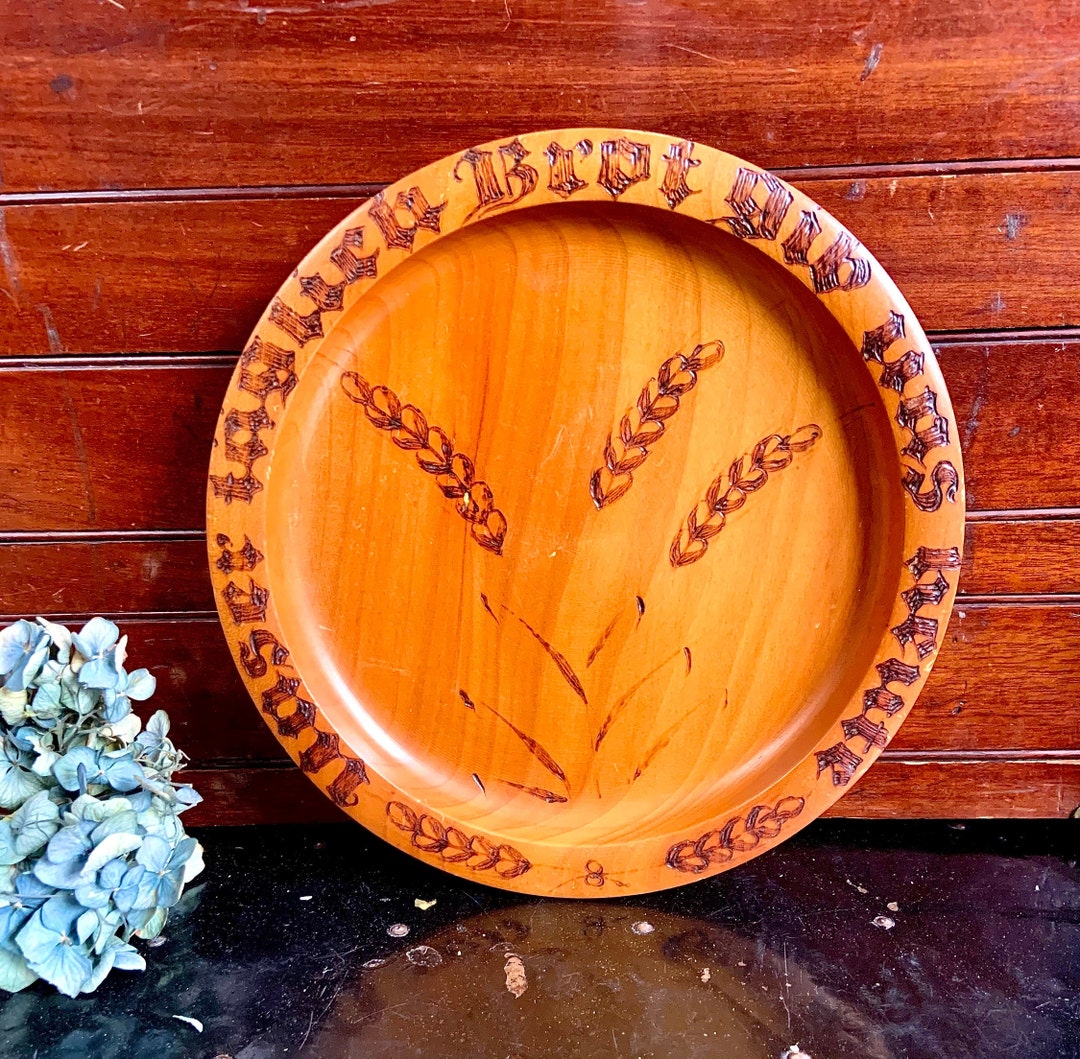 Vintage Hand Carved Wood Bread Plate With Inscription in German - Etsy
