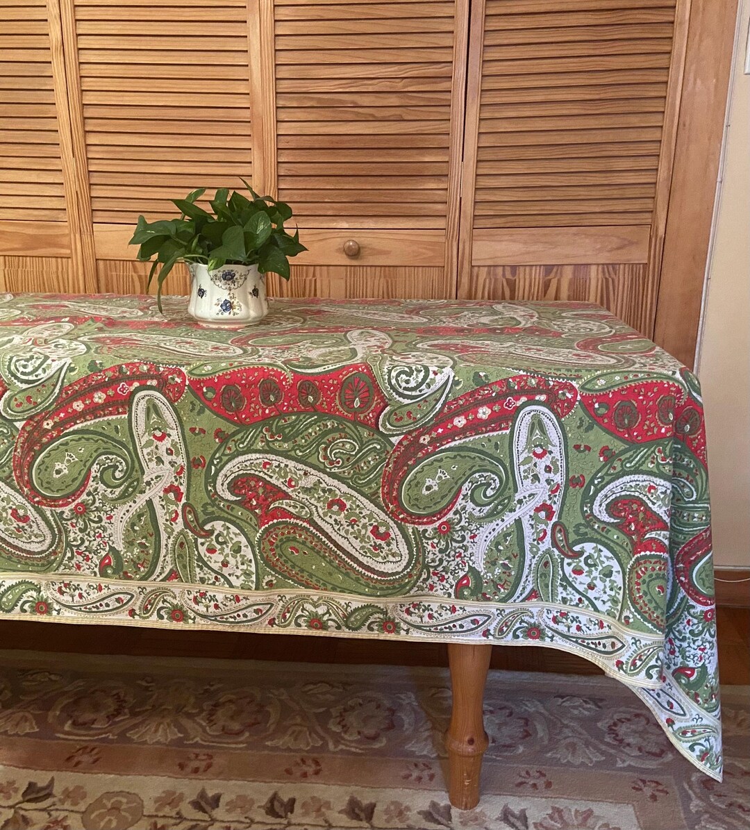 Vintage Large White Pine Rectangular Christmas Paisley Tablecloth - Etsy