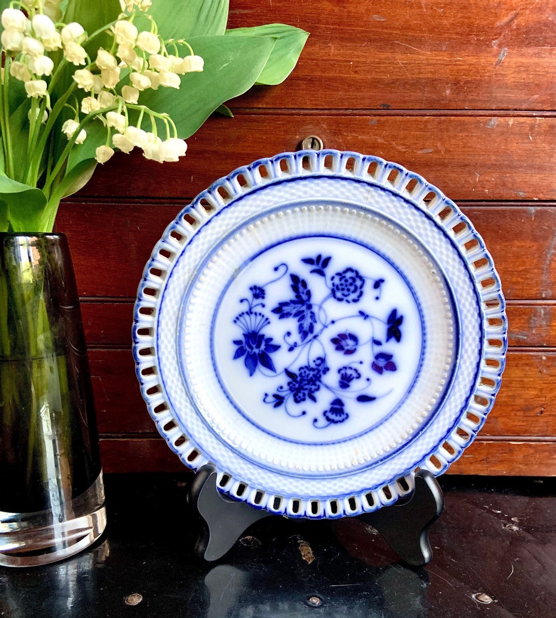 Antique Waechtersbach Germany Flow Blue Onion Basket Weave 7" Plate ...
