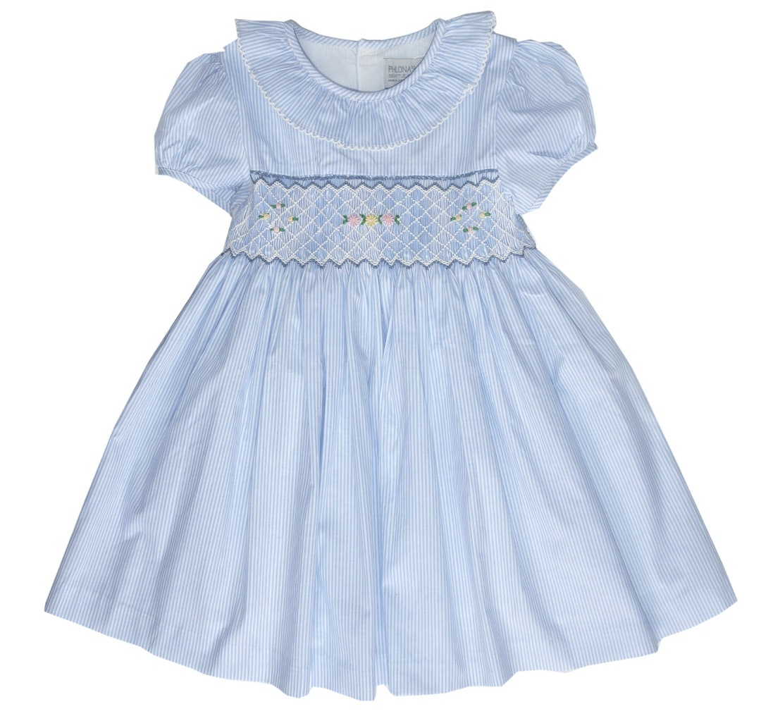 Blue Hand Smocked Girls Liberty Dress | Portrait Dress | Beach Wedding ...