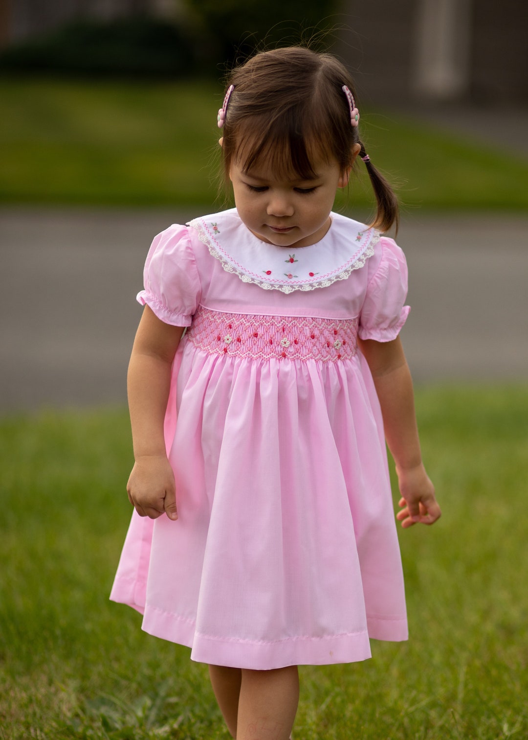 Pink Hand Smocked Girls Liberty Dress | Portrait Dress | Beach Wedding ...