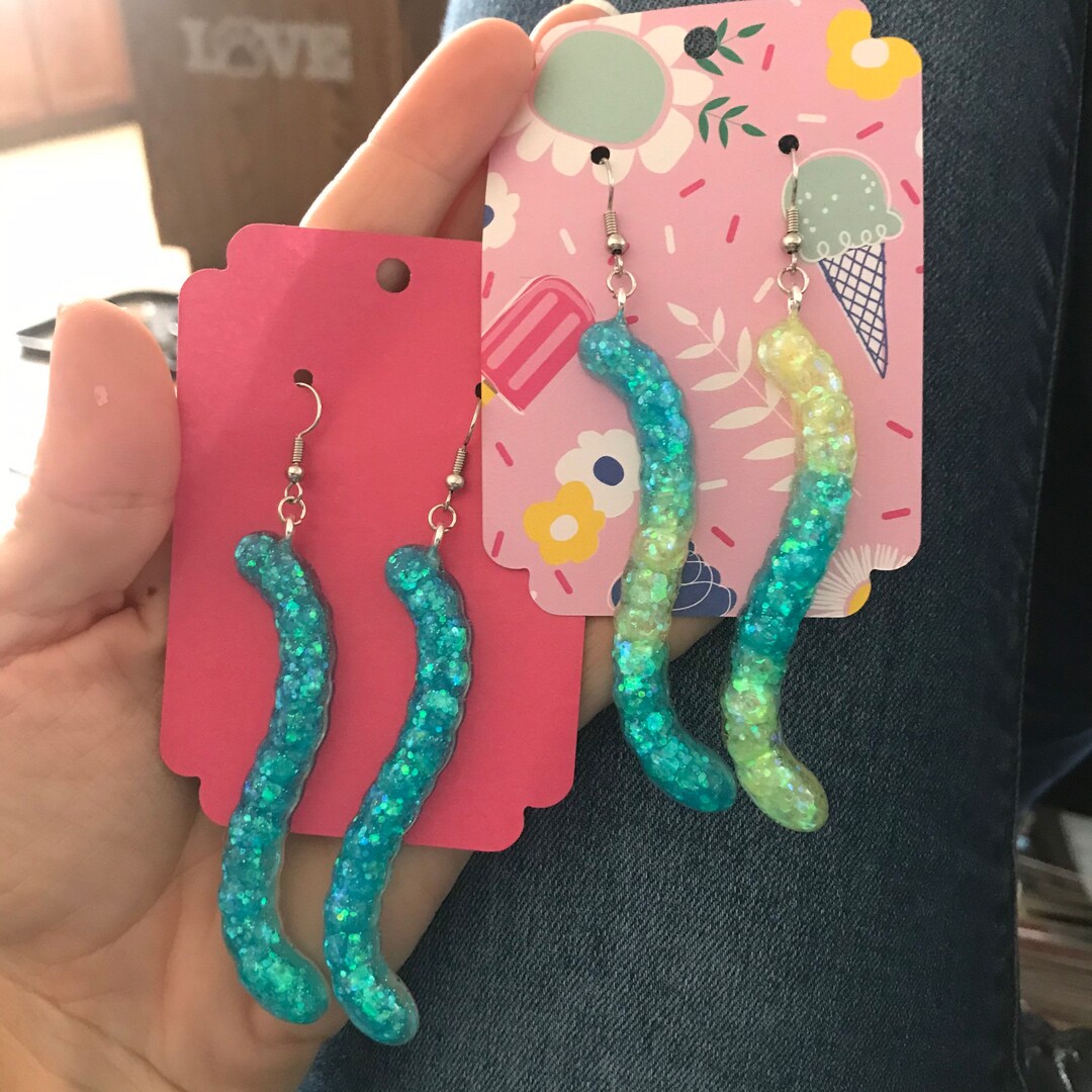 Glitter Gummy Worm Earrings, Handmade, Gift Ideas, Unique Jewelry ...