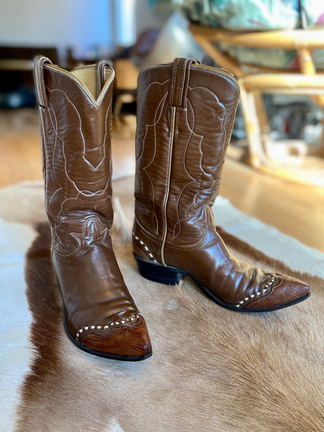 Vintage Tony Lama Womens Western Boots Size 6 Milk Chocolate Brown W ...