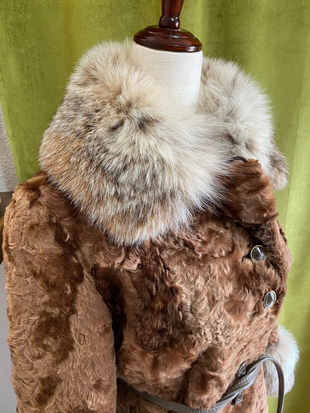 Vintage Curly Lamb Fur Coat With Fox Fur Collar and Cuffs by Lepp ...