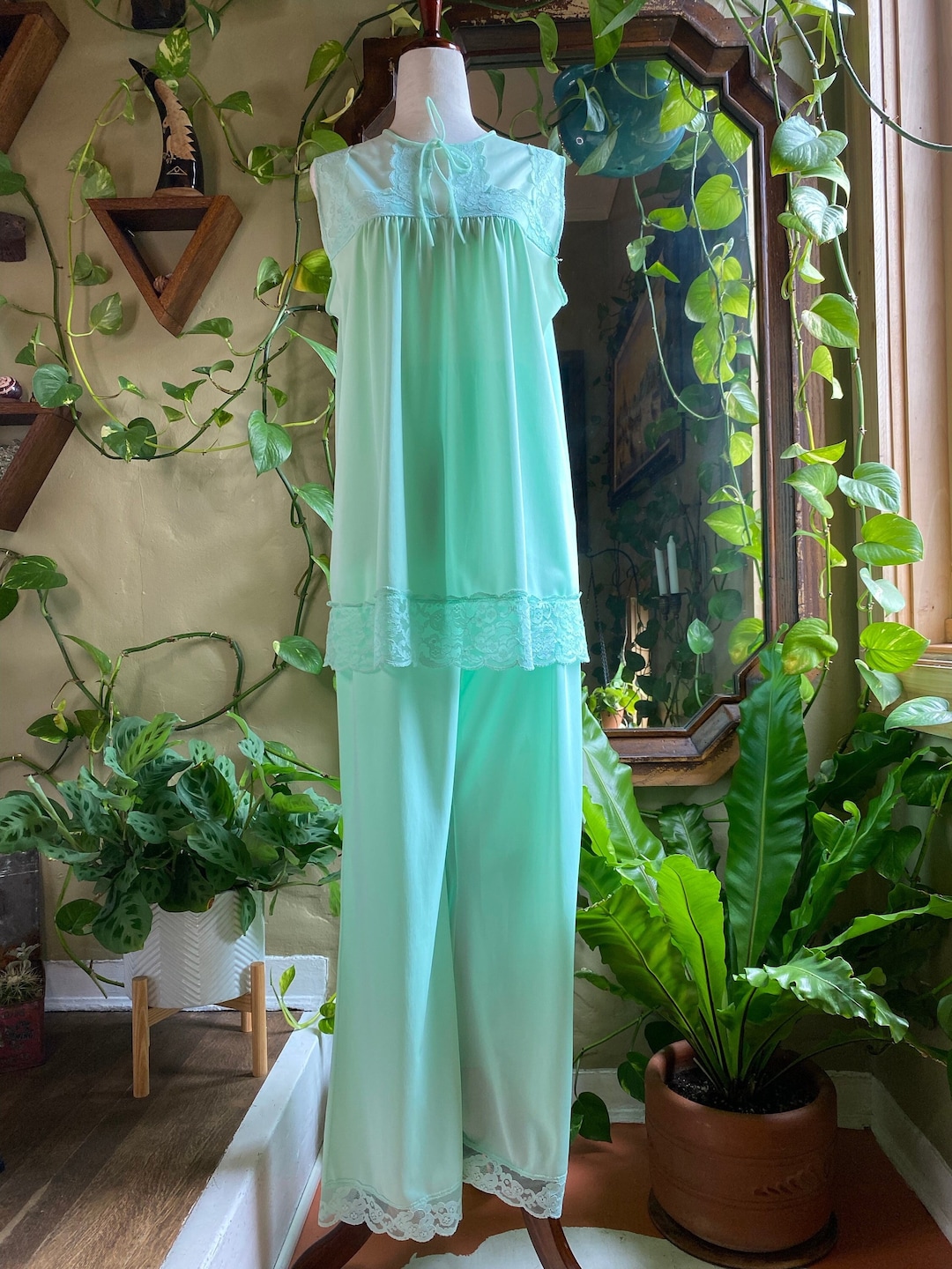 Vintage Pajama Two-piece Set, Texsheen, Beautiful Seafoam Green ...