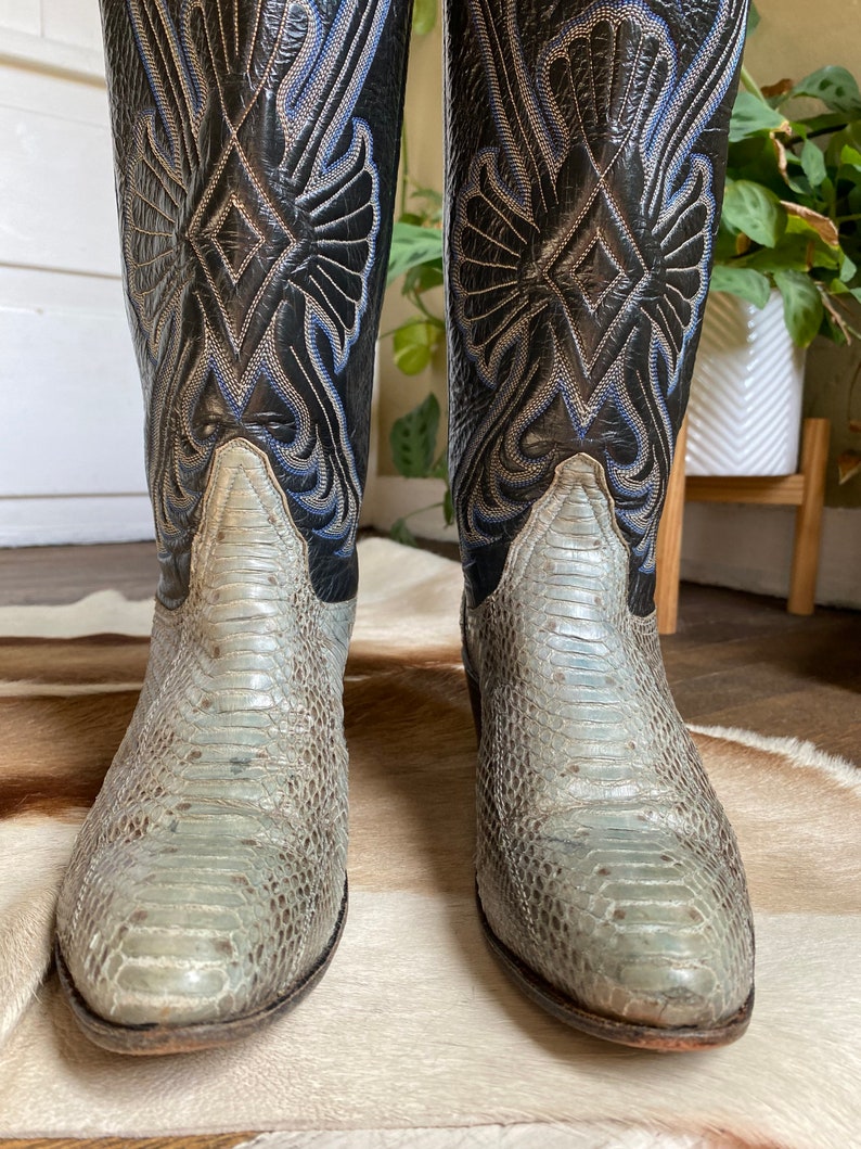 Vintage Tony Lama Snakeskin & Leather Knee High Western Boots - Etsy
