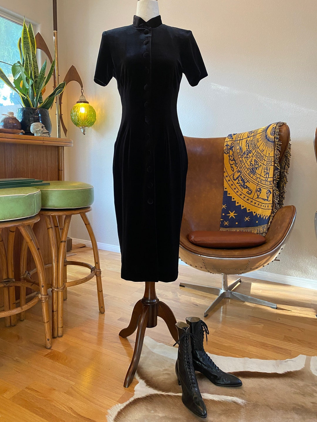 Vintage Velvet Button up Cocktail Dress, 90s J. Stevens by Carol ...