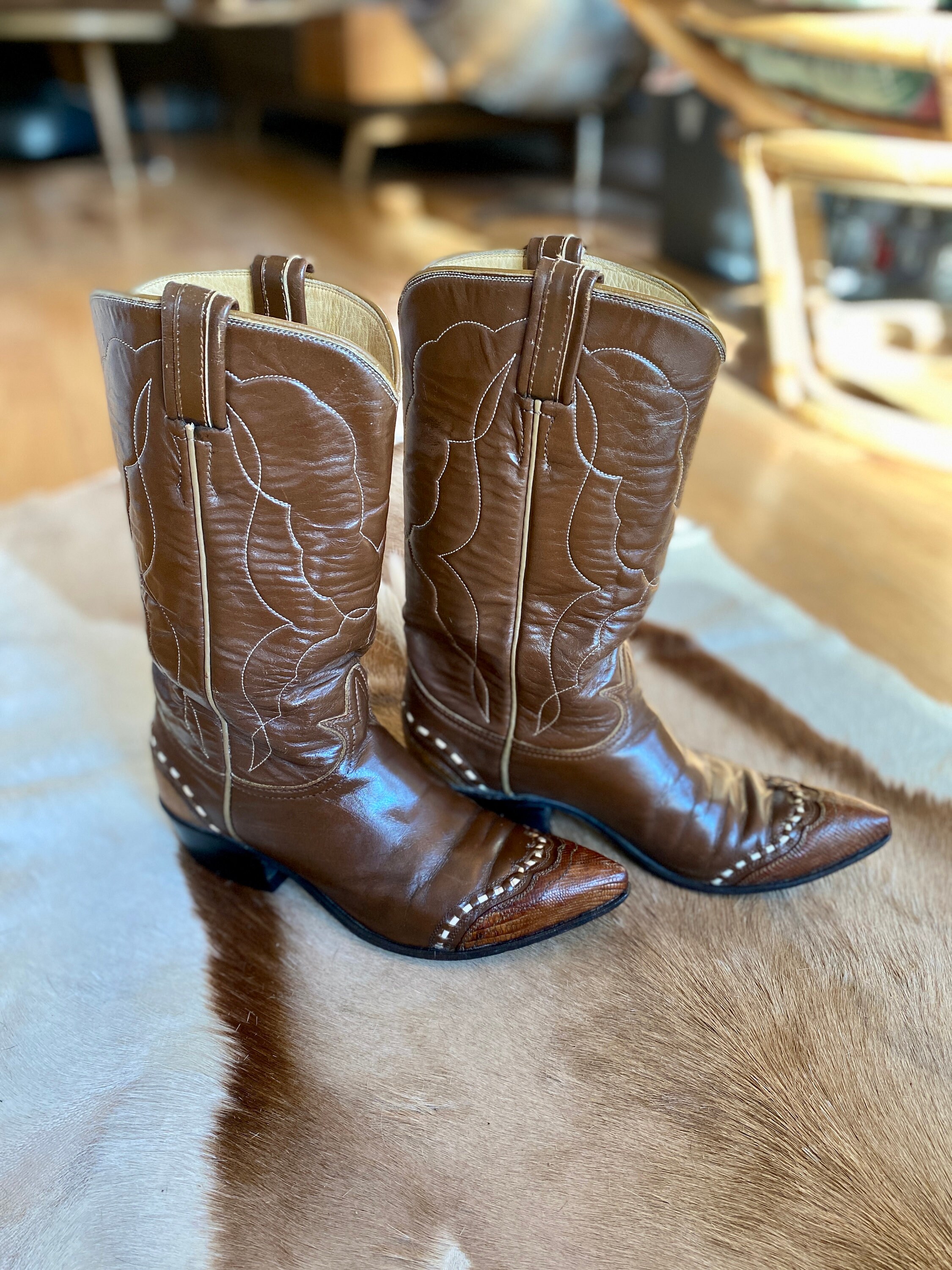 Vintage Tony Lama Womens Western Boots Size 6 Milk Chocolate Brown W ...