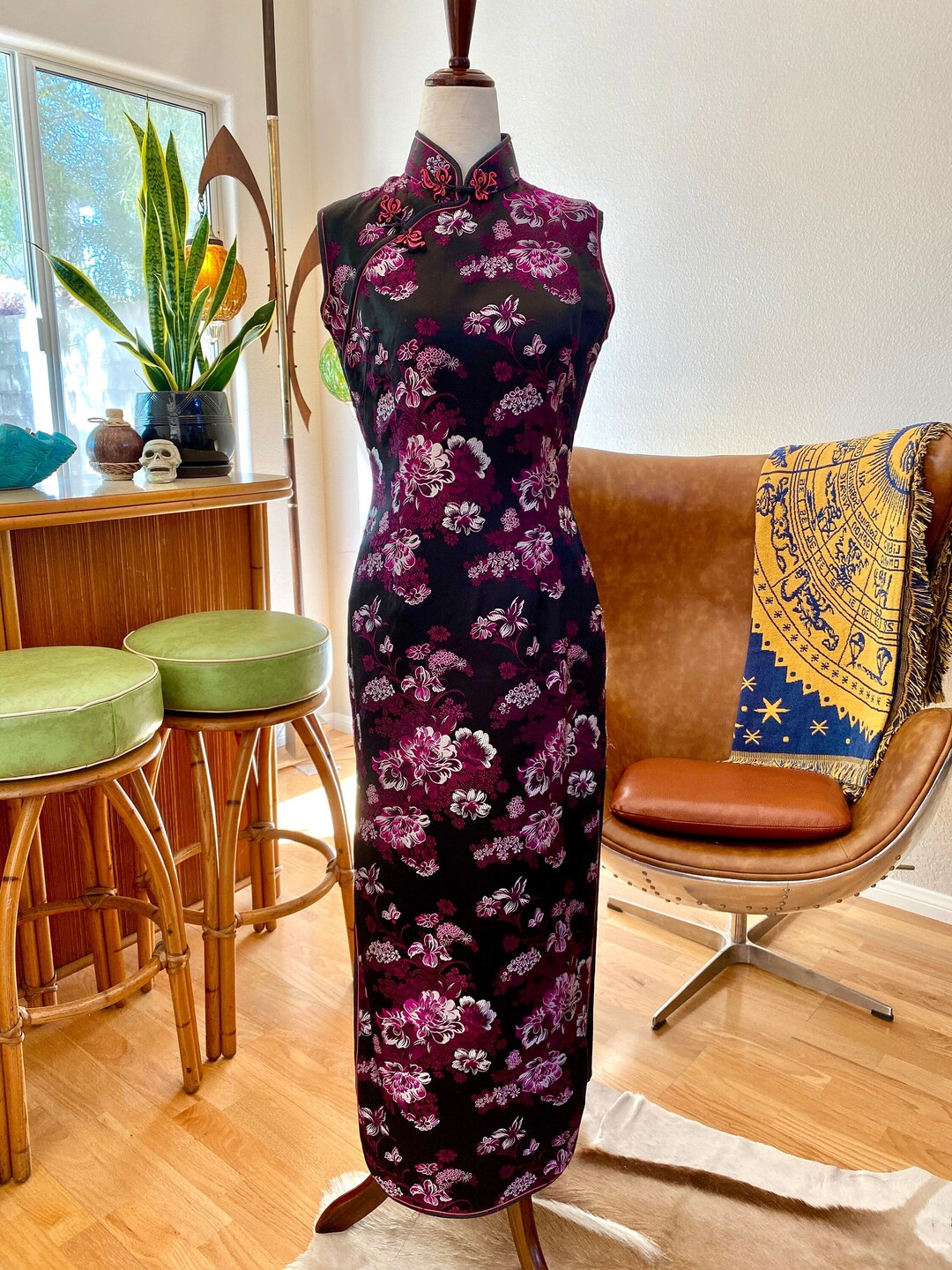 Vintage Cheongsam Dress | Gorgeous Colors, Black, Purple Silver ...