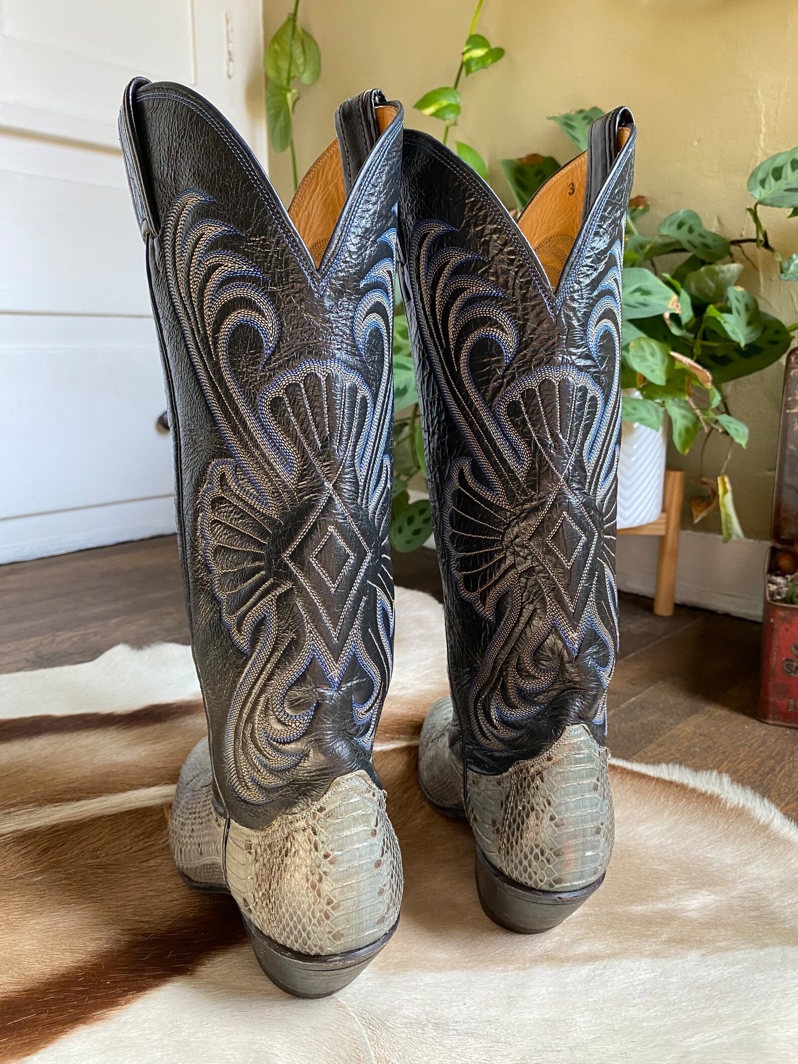 Vintage Tony Lama Snakeskin & Leather Knee High Western Boots - Etsy