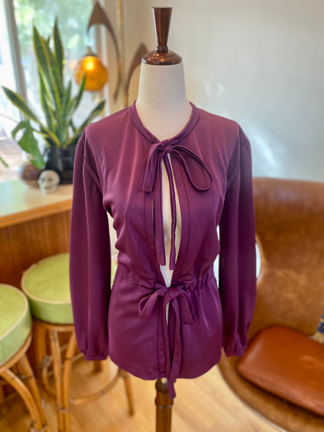 Vintage Peek-a-boo Top, 1970's, Purple, Long-sleeve, Ties at Front ...