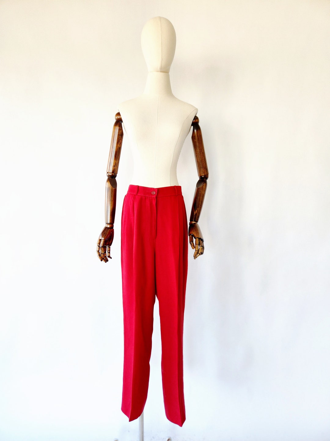 Vintage 1990s Red Silk Pants Carlisle 90s Women's Red Silk Trousers ...