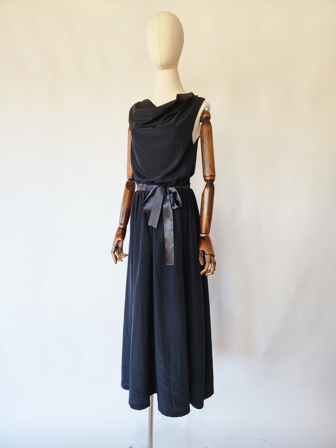 Vintage 1990s Black Micro Fiber Maxi Dress - 90s Black Dress Nineteen ...