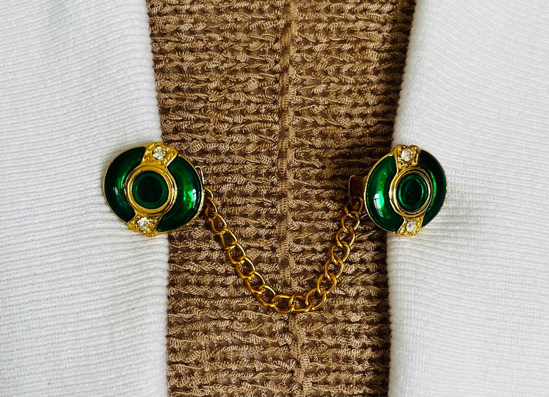 Sweater Clips Green Sweater Clip Crystal Oval Chain Cardigan Clip Chain ...