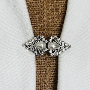 Sweater Clips Pearl Sweater Clip Rhinestone Silver Cardigan Clip ...
