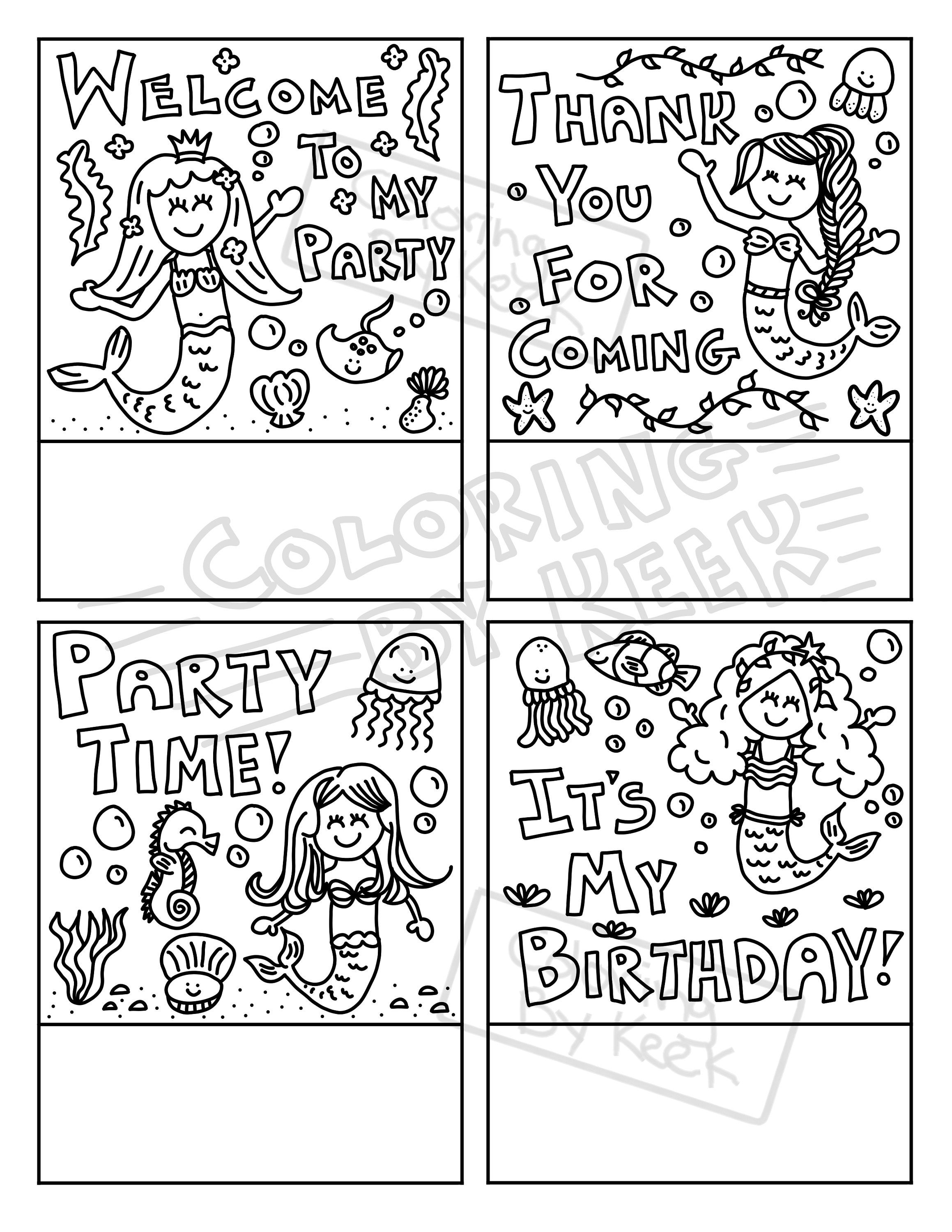 Printable Mermaid Coloring Birthday Party Favor, Coloring Page, DIY ...
