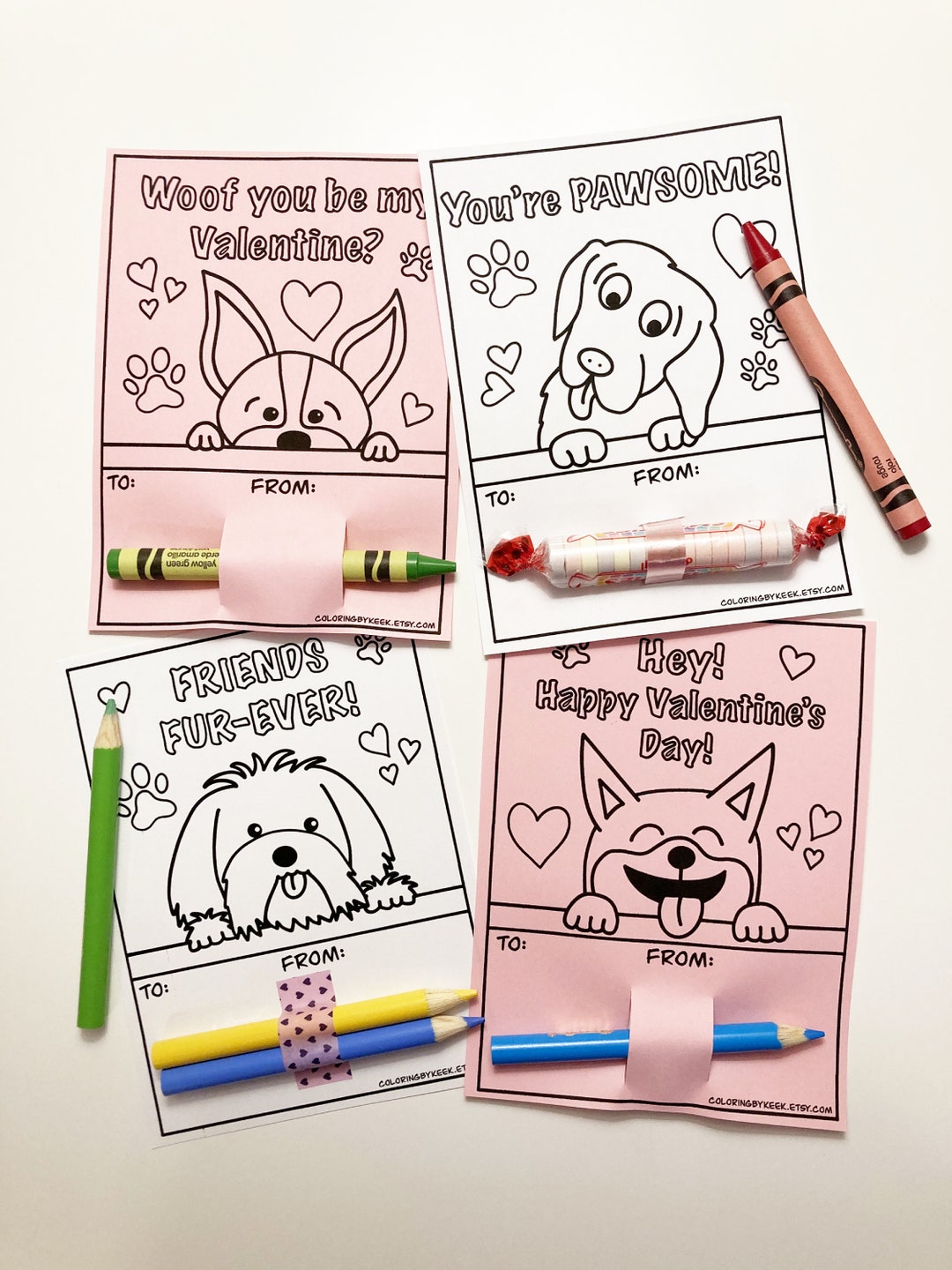Cute Canine Printable Valentine Cards, 4 Different Dogs, DIY Valentines ...