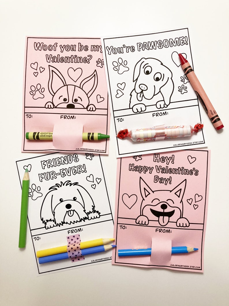 Cute Canine Printable Valentine Cards, 4 Different Dogs, DIY Valentines ...