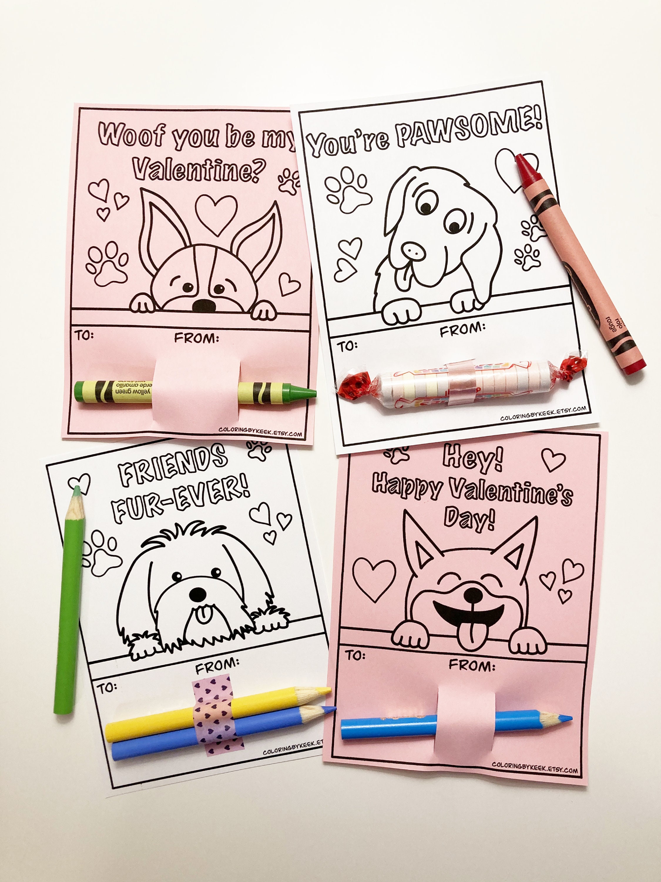 Cute Canine Printable Valentine Cards, 4 Different Dogs, DIY Valentines ...