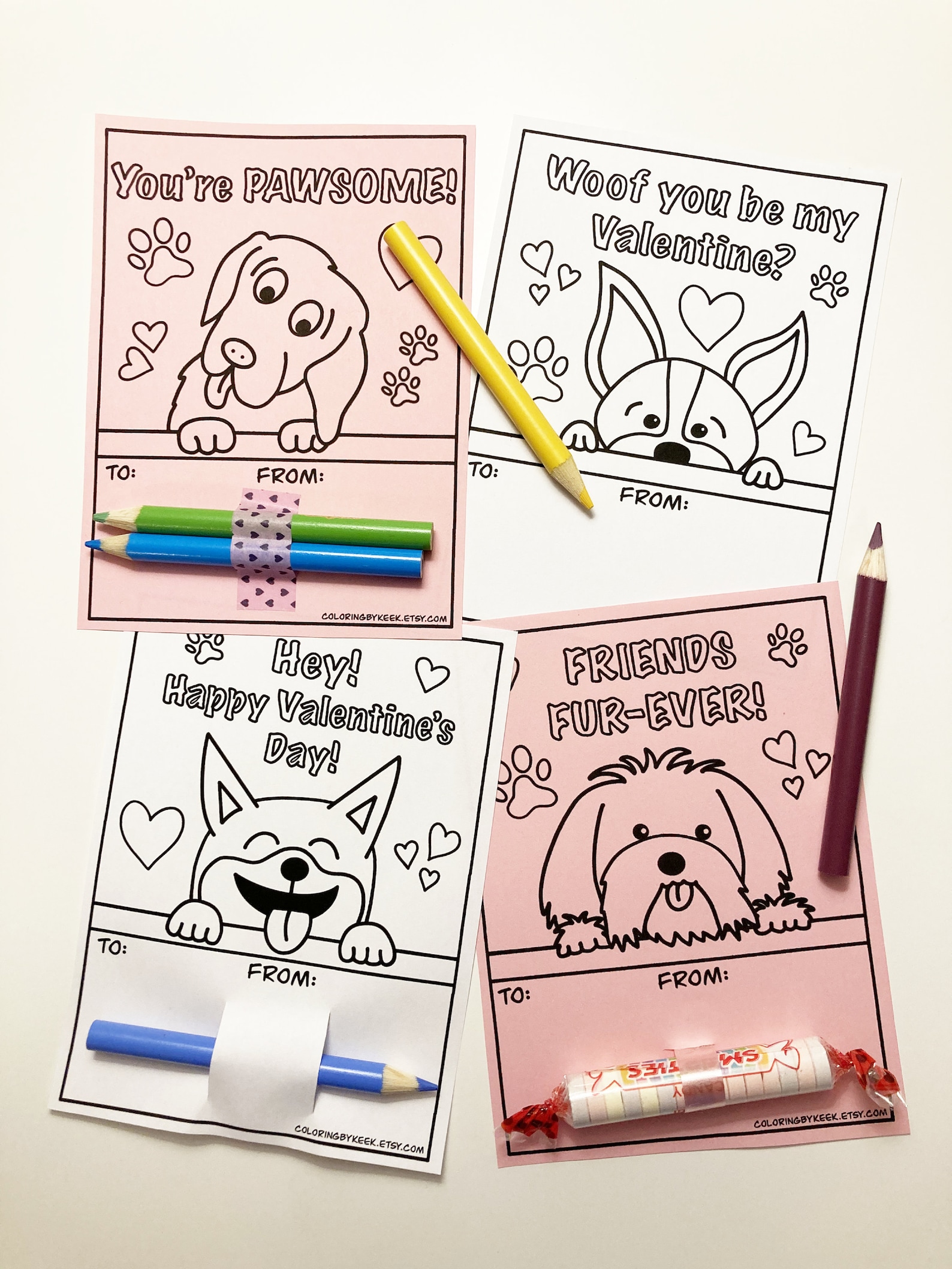 Cute Canine Printable Valentine Cards, 4 Different Dogs, DIY Valentines ...