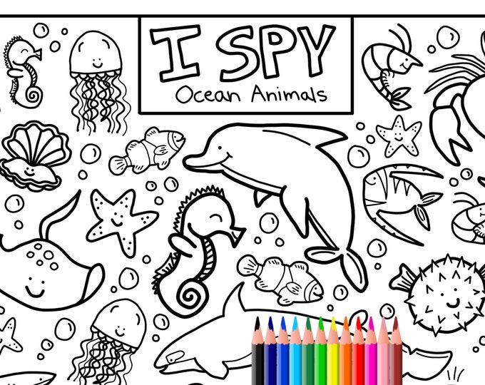 I Spy Ocean Animals Coloring Page, Printable Download, Colouring Page ...