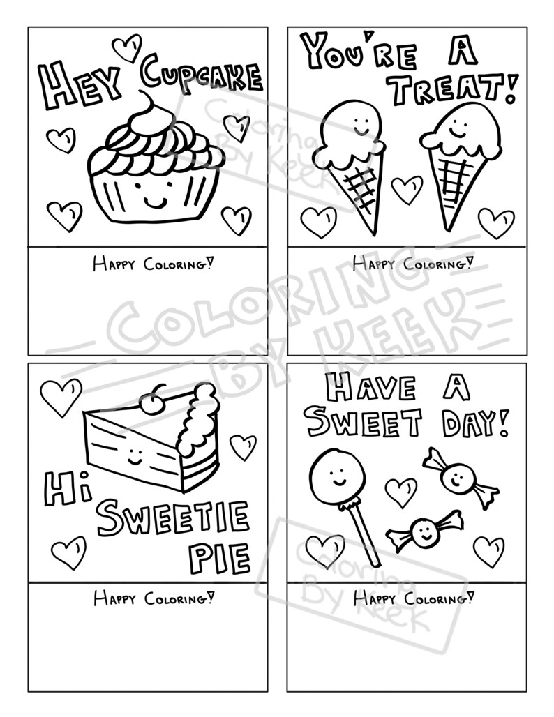 Printable Coloring Valentines / Cute Treats / Digital Download / DIY ...