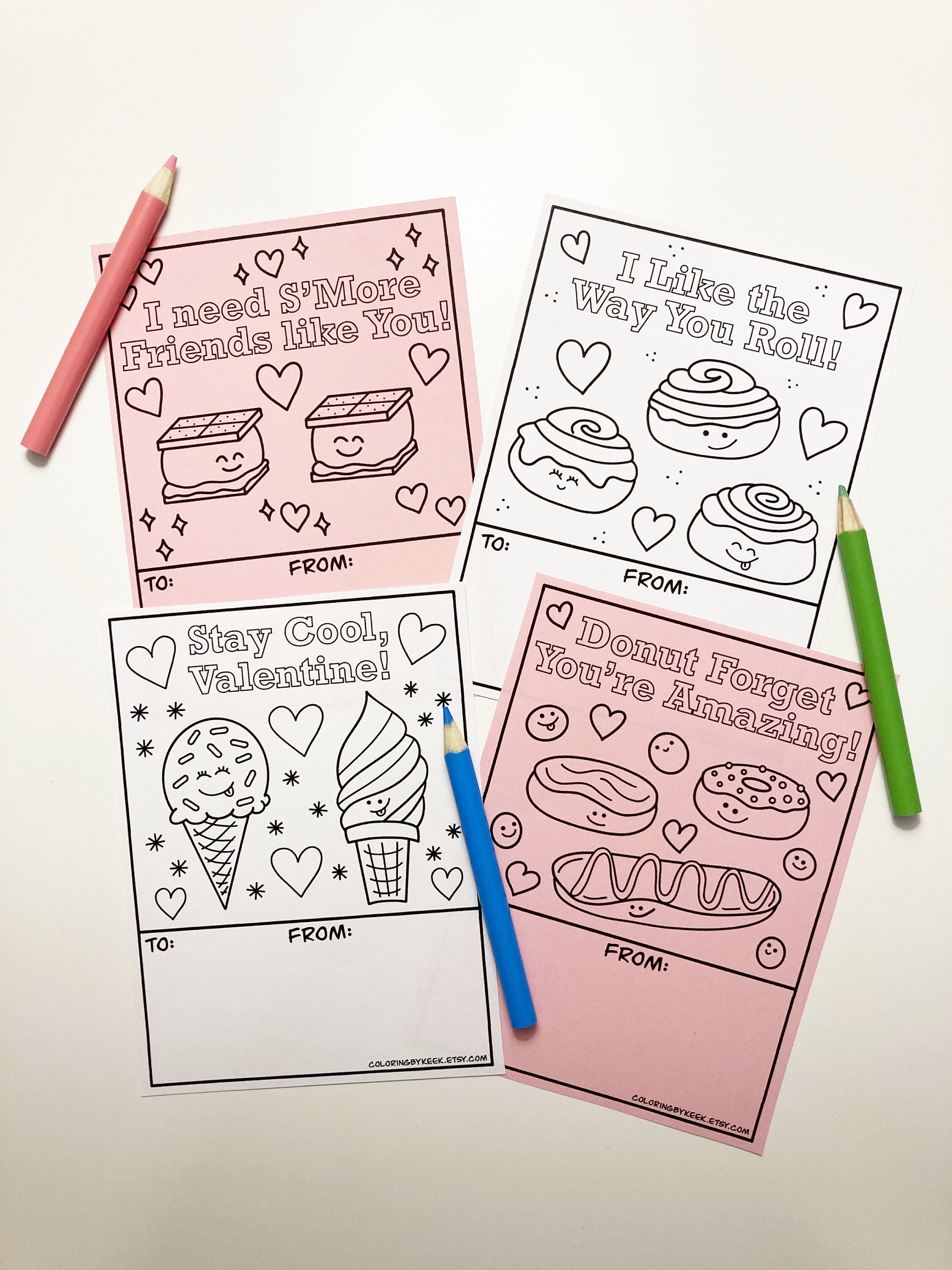Sweet Treats Printable Valentine Cards, DIY Valentines, Desserts, 4 ...