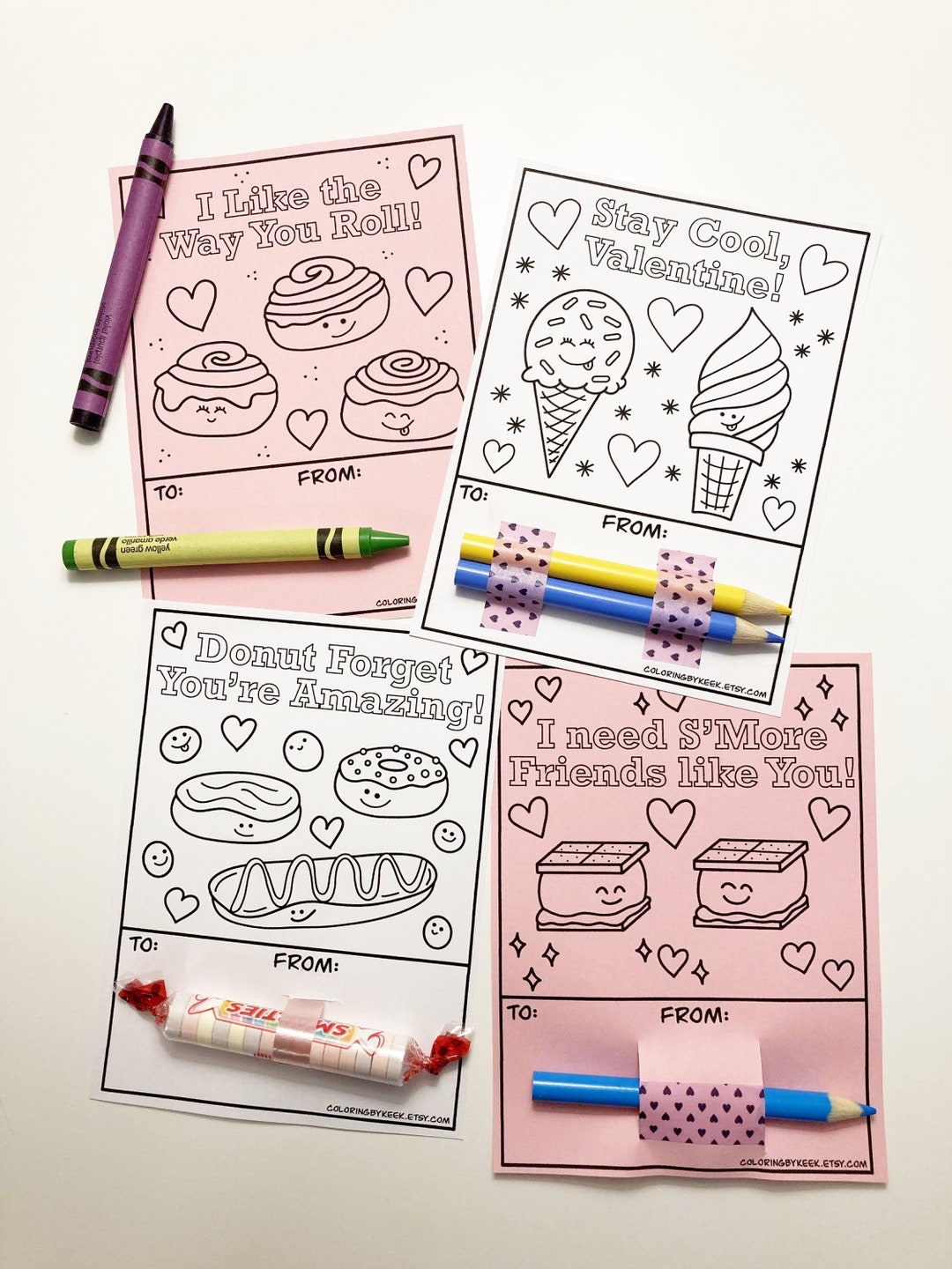 Sweet Treats Printable Valentine Cards, DIY Valentines, Desserts, 4 ...