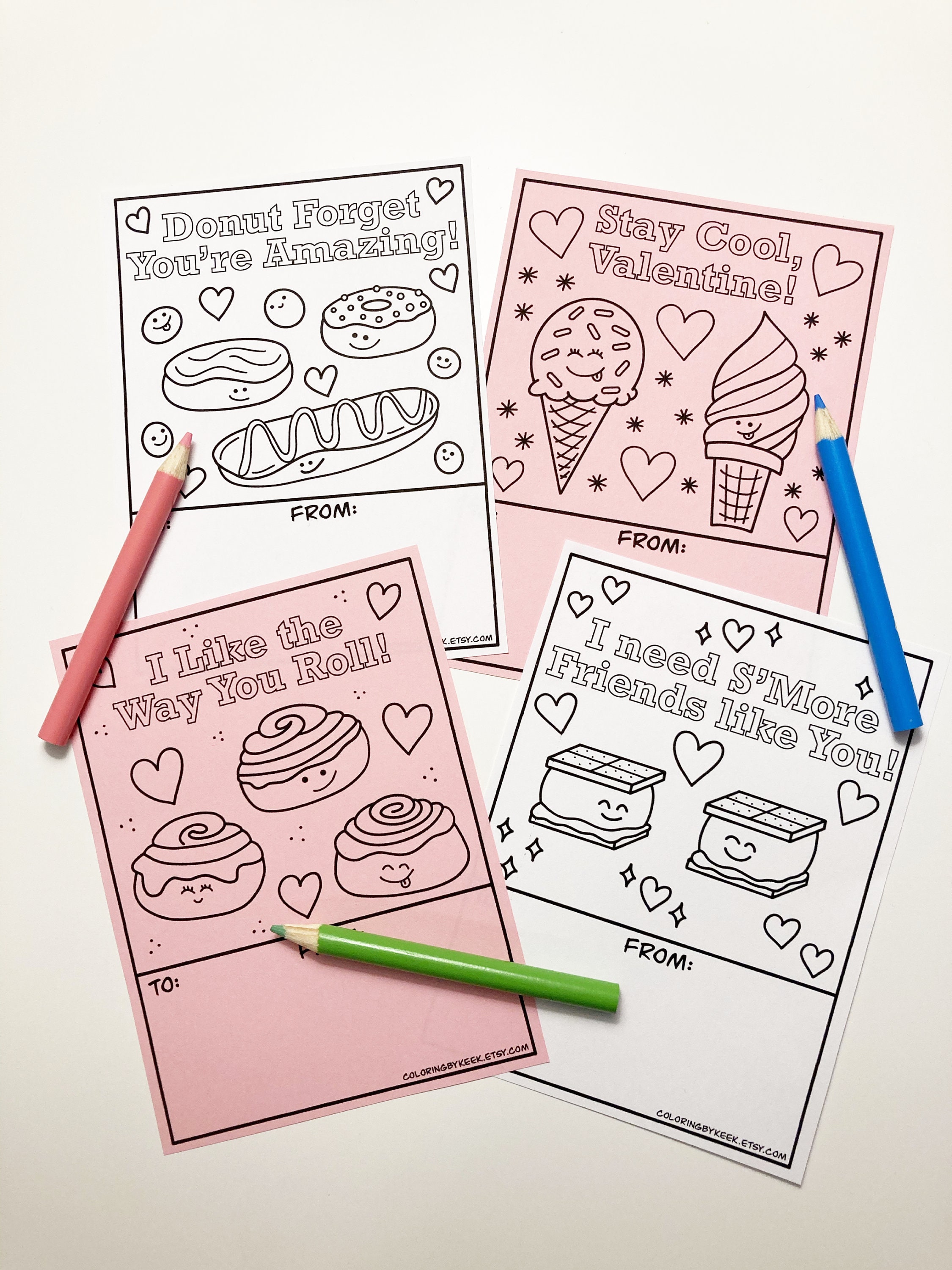 Sweet Treats Printable Valentine Cards, DIY Valentines, Desserts, 4 ...