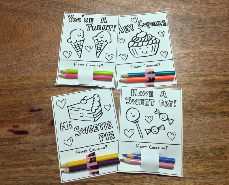 Printable Coloring Valentines / Cute Treats / Digital Download / DIY ...