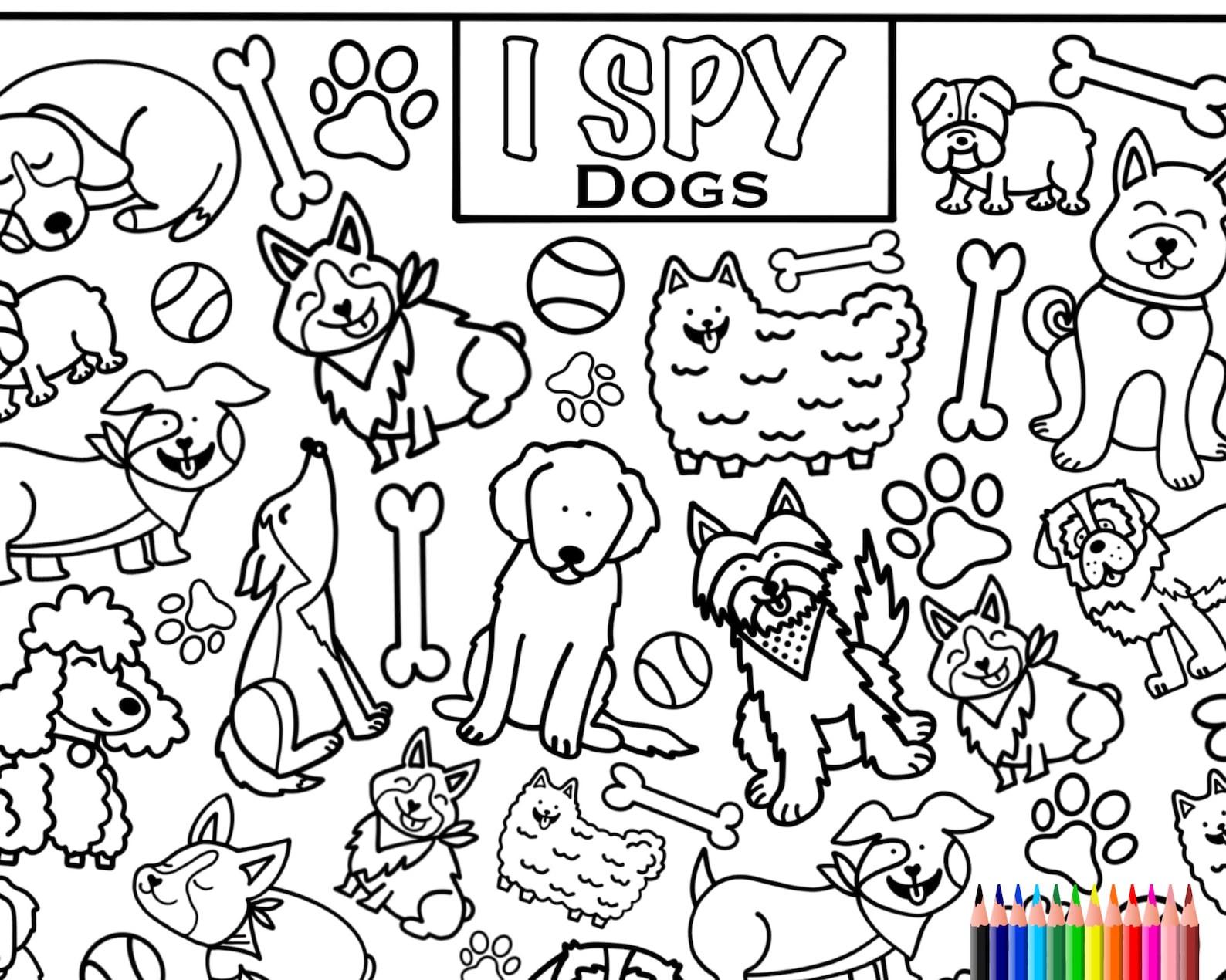 I Spy Dogs Coloring Page: Search and Count Activity (printable Digital ...