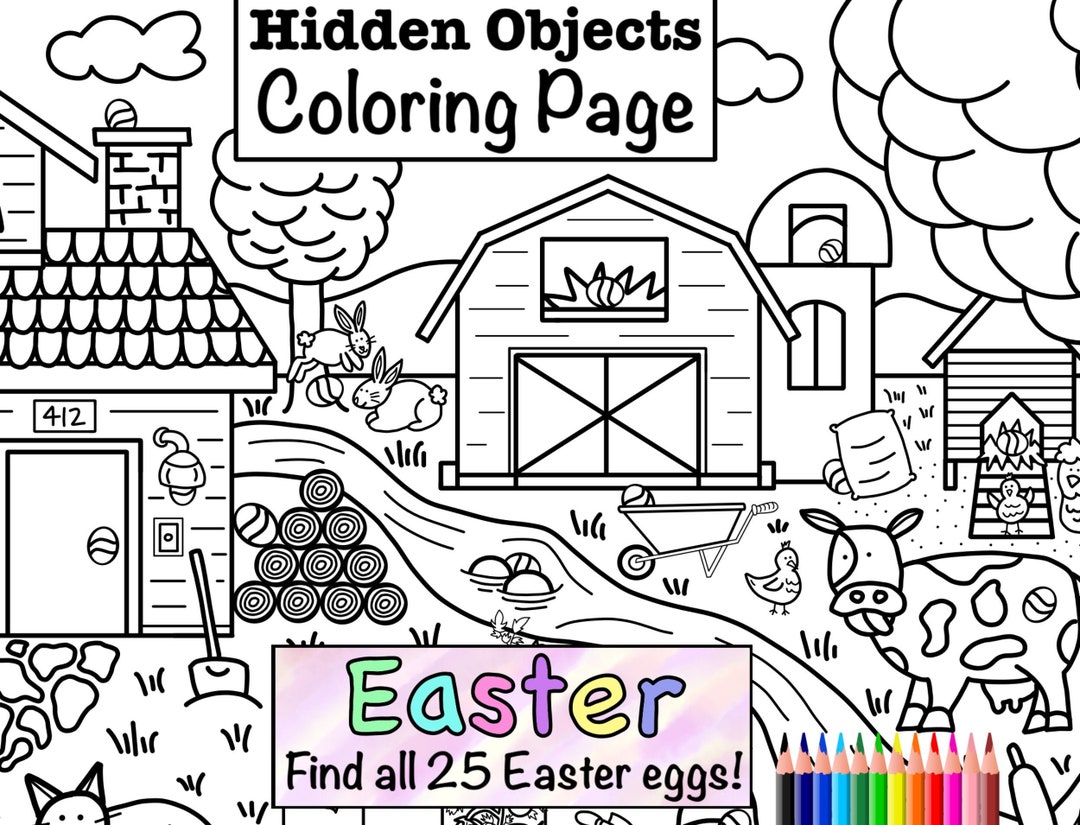Easter Egg Hunt Activity Coloring Page, Hidden Eggs Printout, Coloring ...
