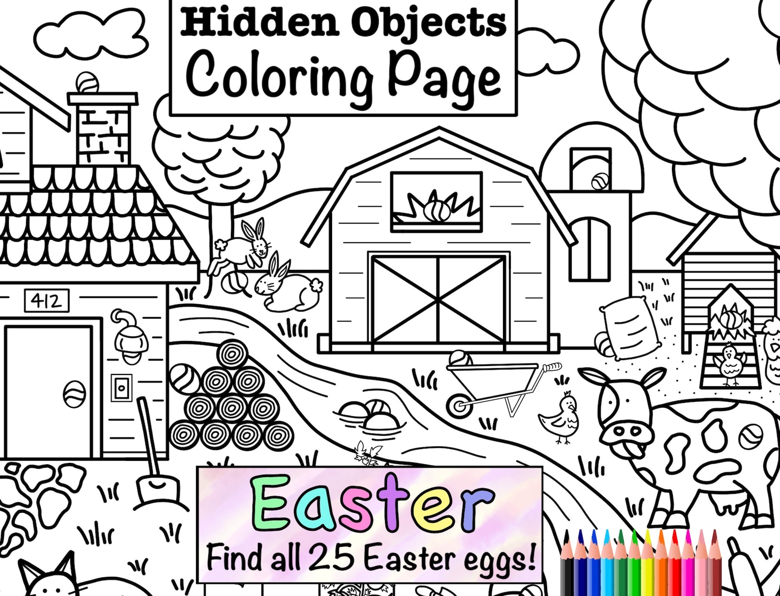 Easter Egg Hunt Activity Coloring Page, Hidden Eggs Printout, Coloring ...