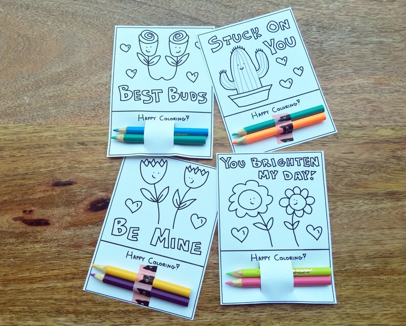 Printable Coloring Valentines / Cute Flower / Digital Download / DIY ...