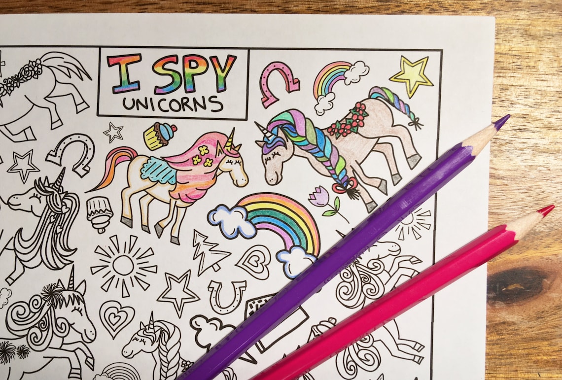 I Spy Unicorns Coloring Page, Printable Download, Colouring Page, Kids ...