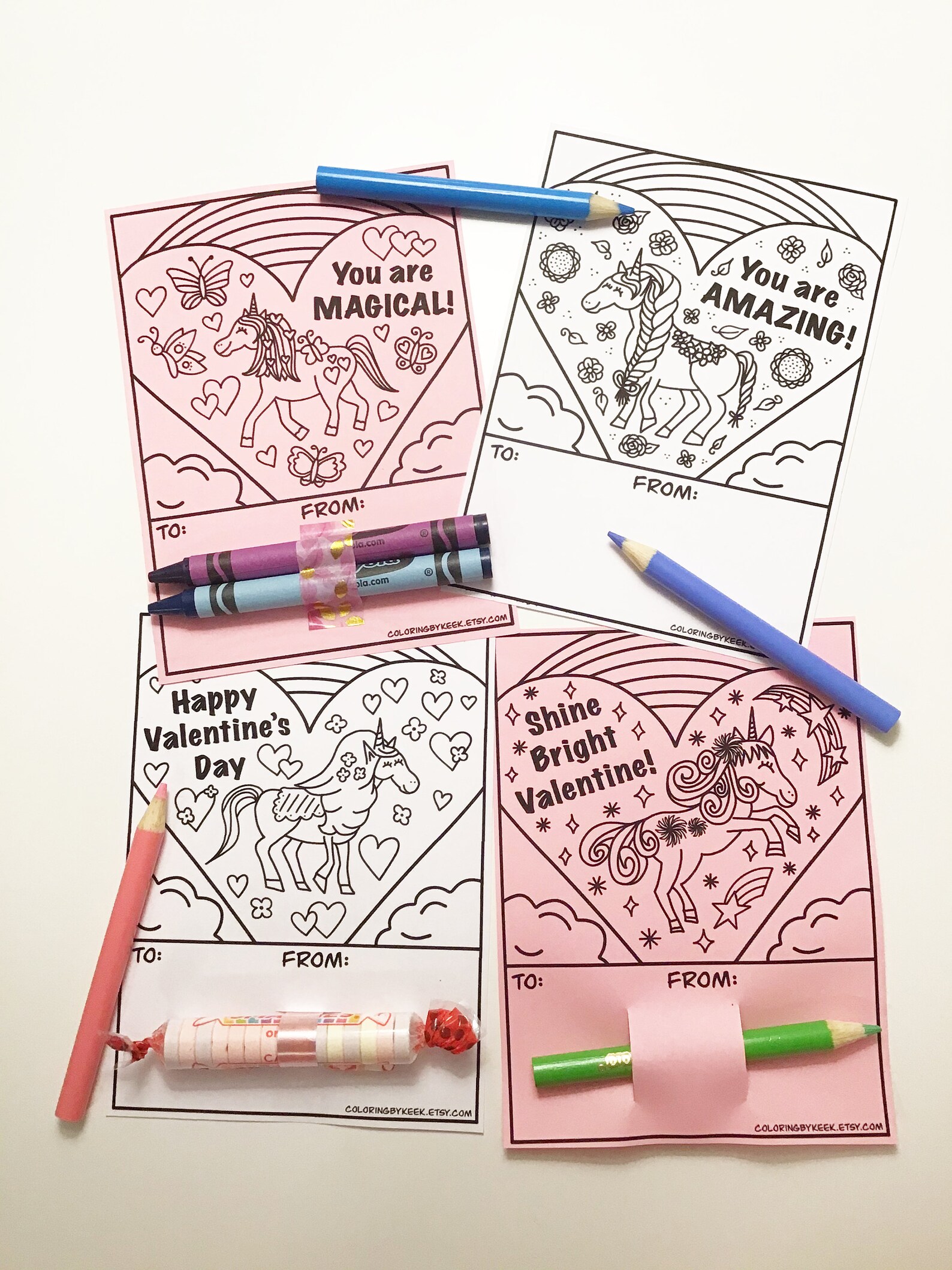Unicorn Printable Valentine Cards, 4 Different Unicorns, DIY Valentines ...