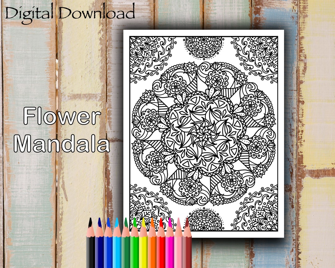 Flower Mandala Coloring Page, Instant Download, Printout, Adult ...