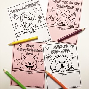 Cute Canine Printable Valentine Cards, 4 Different Dogs, DIY Valentines ...