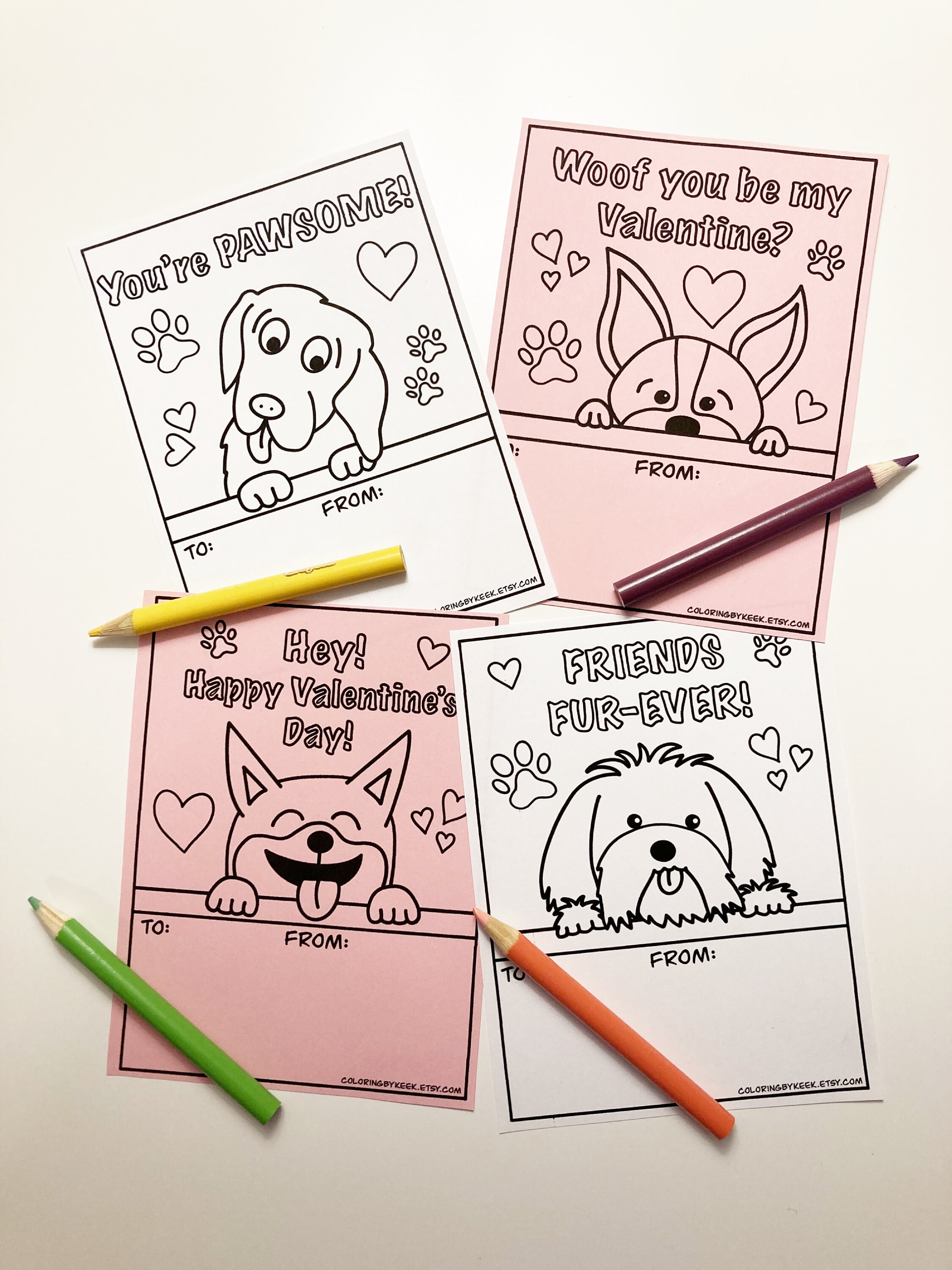 Cute Canine Printable Valentine Cards, 4 Different Dogs, DIY Valentines ...